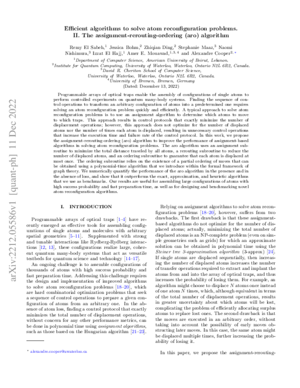 (PDF) Efficient algorithms to solve atom reconfiguration problems. II. The assignment-rerouting ...
