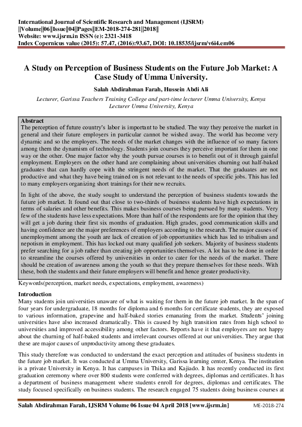 (PDF) A Study On Perception Of Business Students On The Future Job ...