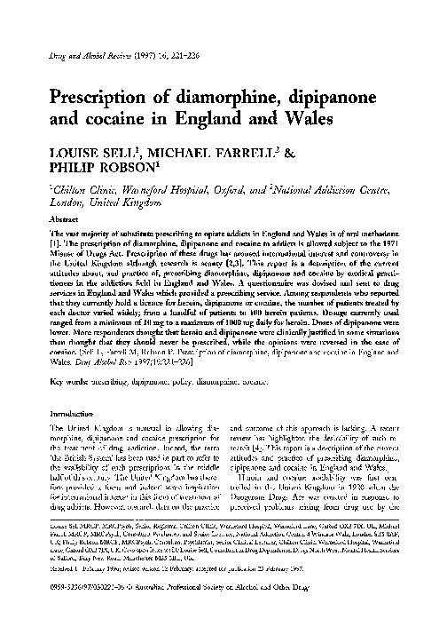 (PDF) Prescription of diamorphine, dipipanone and cocaine in England ...