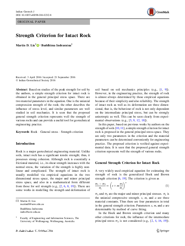 (PDF) Strength Criterion for Intact Rock