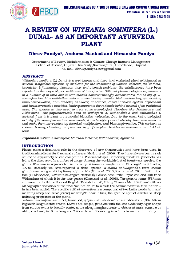 (PDF) A Review on Withania Somnifera (L.) Dunal- as an Important ...
