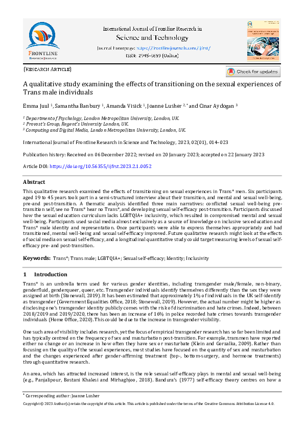 (PDF) A qualitative study examining the effects of transitioning on the ...