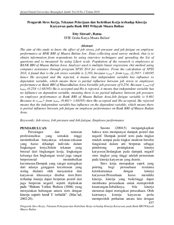 (PDF) Pengaruh Stres Kerja, Tekanan Pekerjaan dan Keletihan Kerja ...