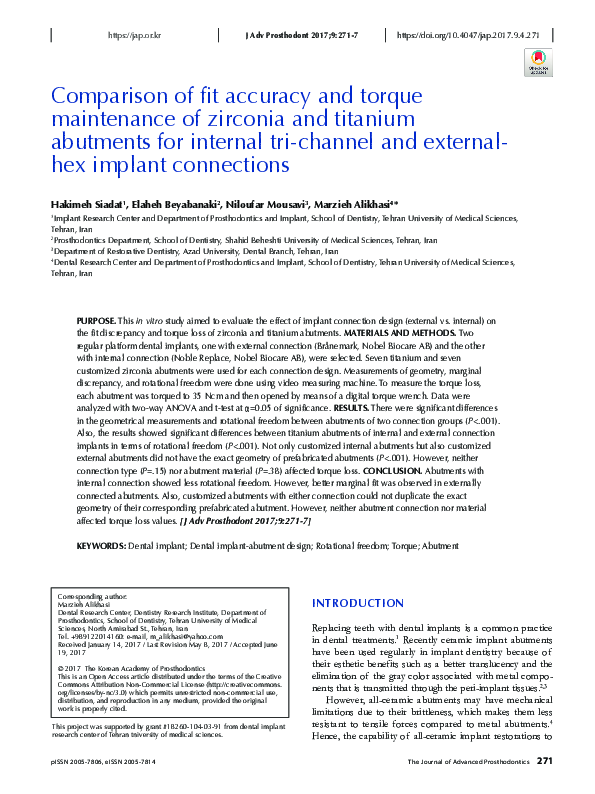 (PDF) Comparison of fit accuracy and torque maintenance of zirconia and ...