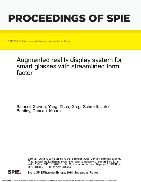 (PDF) Augmented reality display system for smart glasses with ...
