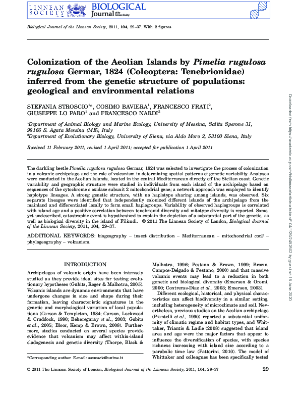 (PDF) Colonization of the Aeolian Islands by Pimelia rugulosa rugulosa ...