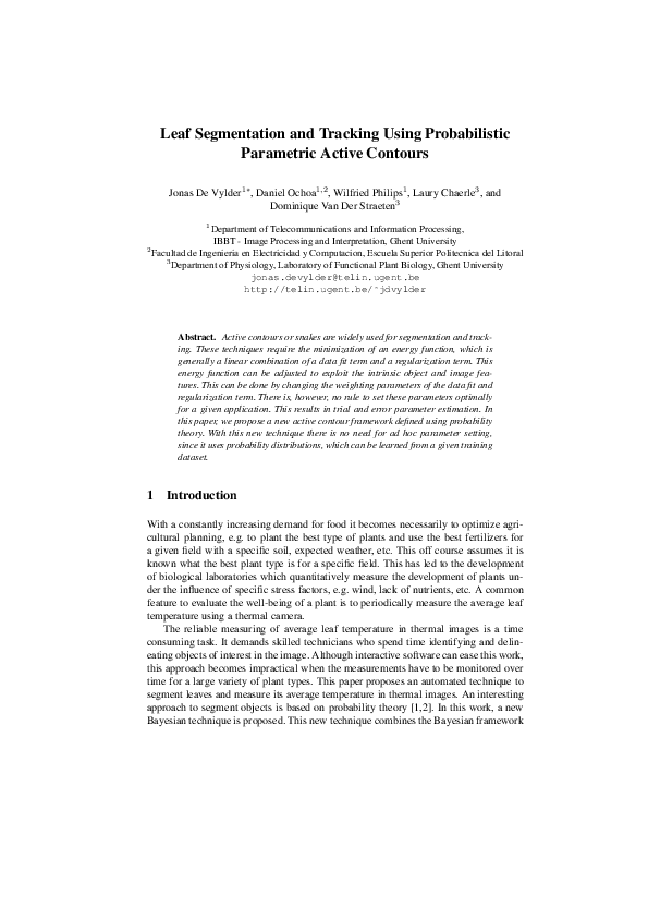 (PDF) Leaf Segmentation and Tracking Using Probabilistic Parametric Active Contours
