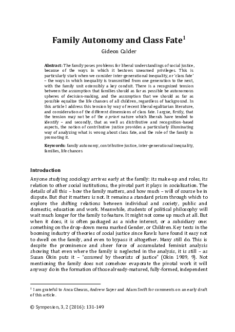 (PDF) Family Autonomy and Class Fate