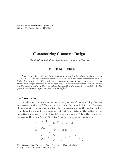 (PDF) Characterizing Geometric Designs