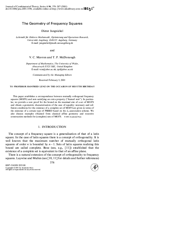 (PDF) The Geometry of Frequency Squares