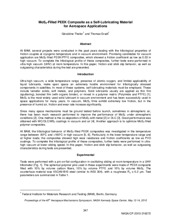 (PDF) MoS2-filled PEEK composite as a self-lubricating material for ...