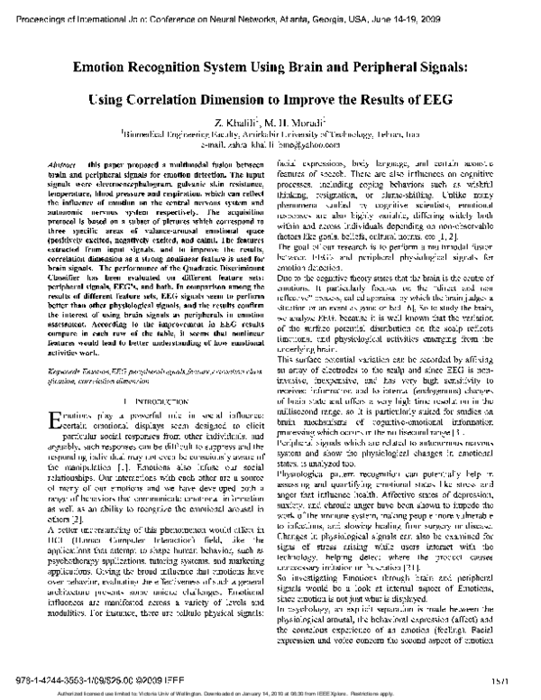 (PDF) Emotion recognition system using brain and peripheral signals: Using correlation dimension ...