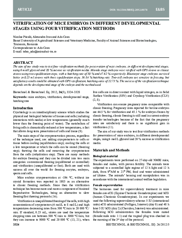 (PDF) Vitrification of Mice Embryos in Different Developmental Stages ...