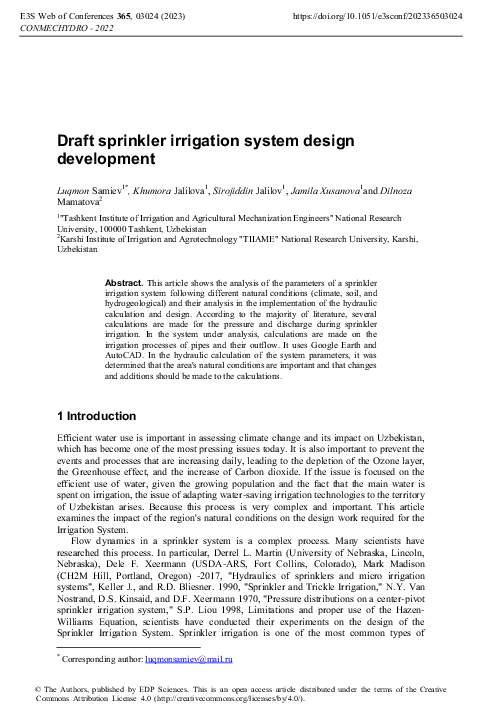 (PDF) Draft sprinkler irrigation system design development