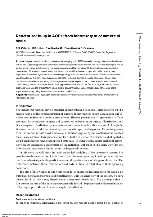 (PDF) Reactor scale-up in AOPs: from laboratory to commercial scale