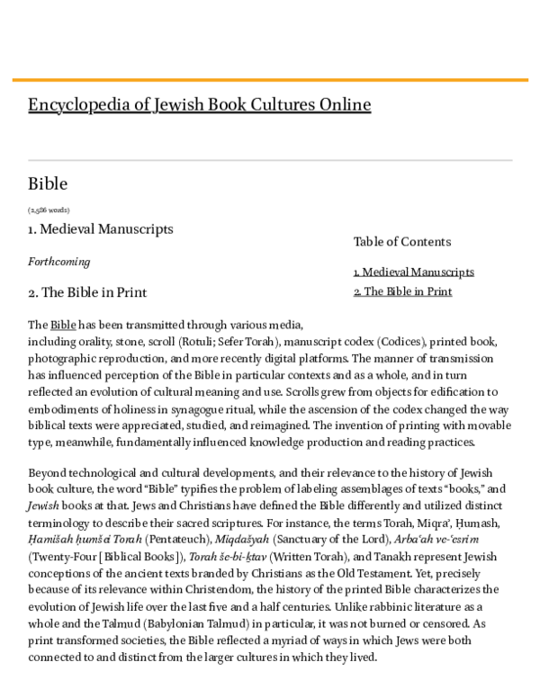 (PDF) David Sclar, "Bible in Print," in the Encyclopedia of Jewish Book ...