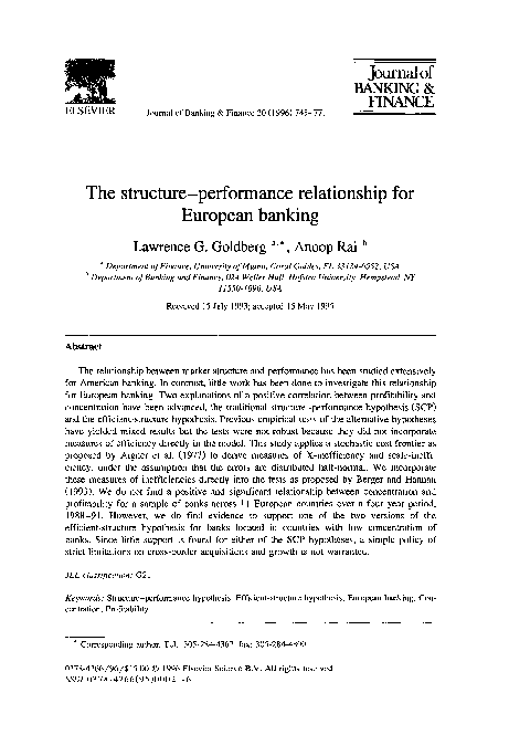 (PDF) The structure-performance relationship for European banking