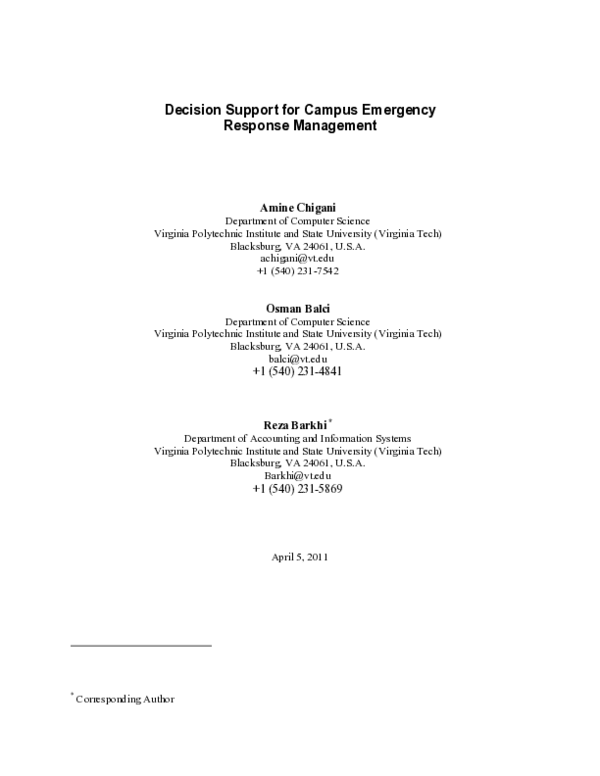 (PDF) Decision Support for Campus Emergency Response Management