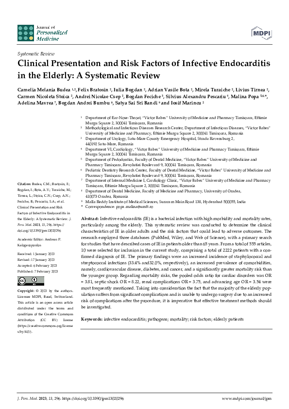 (PDF) Clinical Presentation and Risk Factors of Infective Endocarditis in the Elderly: A ...
