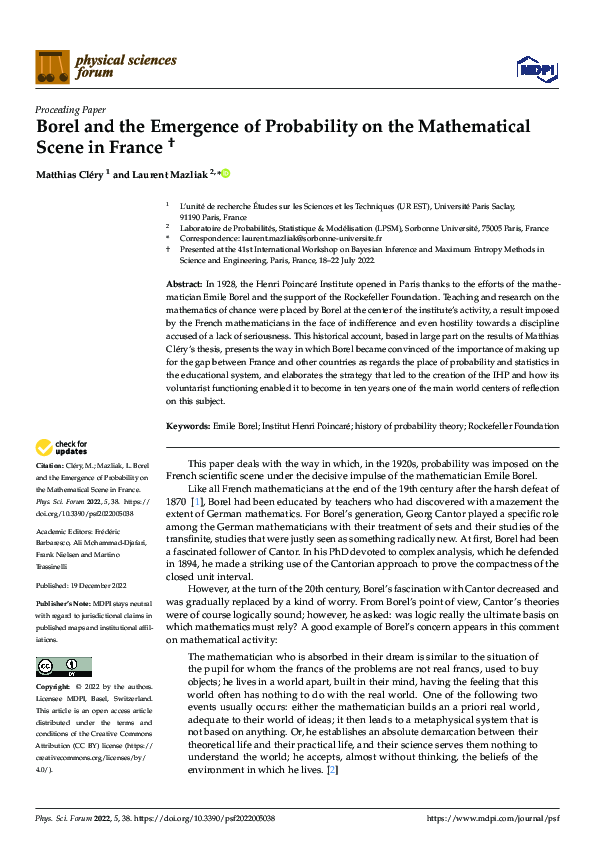 (PDF) Borel and the Emergence of Probability on the Mathematical Scene ...