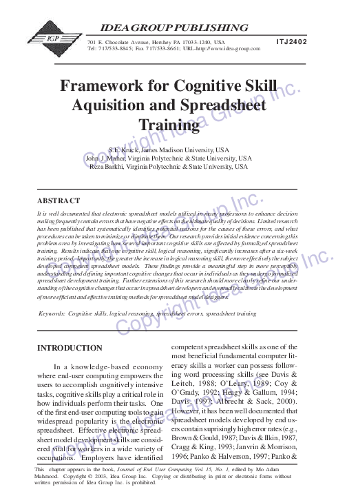 (PDF) Framework for Cognitive Skill Acquisition and Spreadsheet Training