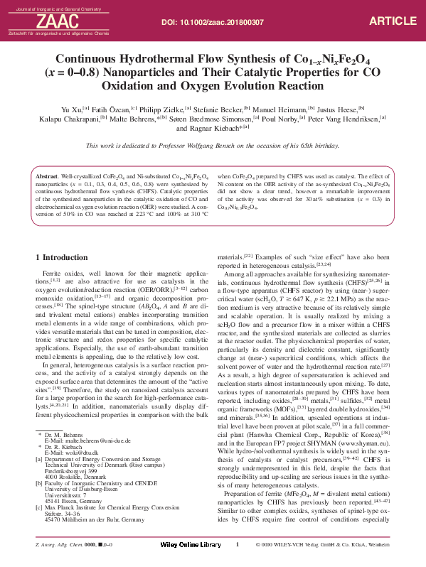 (PDF) Continuous Hydrothermal Flow Synthesis of Co1-x Ni x Fe2 O4 (x = 0-0.8) Nanoparticles and ...