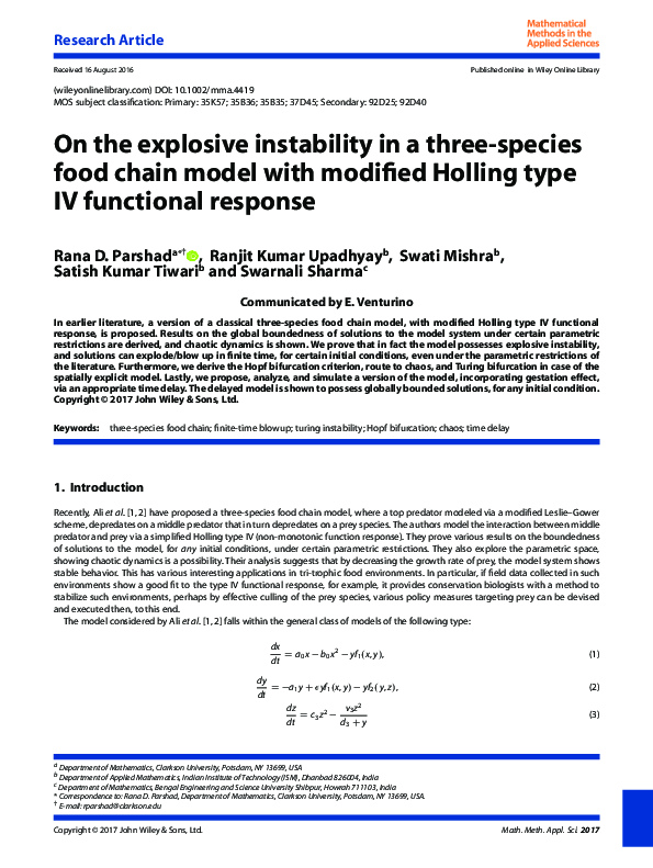 (PDF) On the explosive instability in a three-species food chain model with modified Holling ...