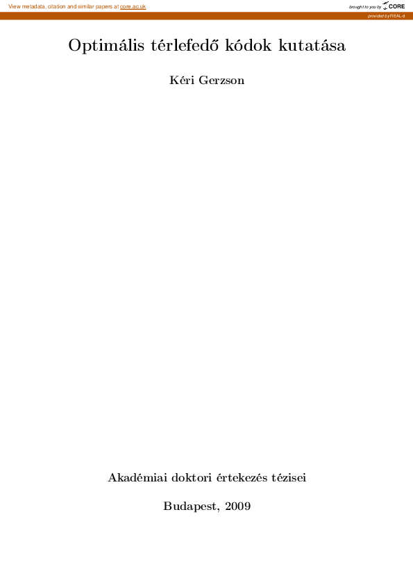 (PDF) Optimális térlefedő kódok kutatása