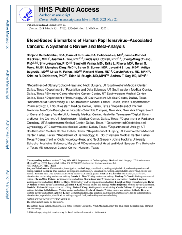 (PDF) Blood‐based biomarkers of human papillomavirus–associated cancers ...