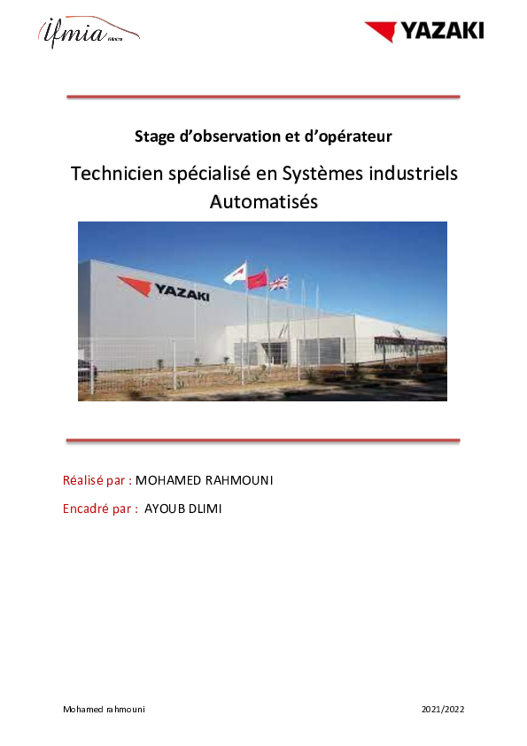 (PDF) Rapport de stage YAZAKI KENITRA