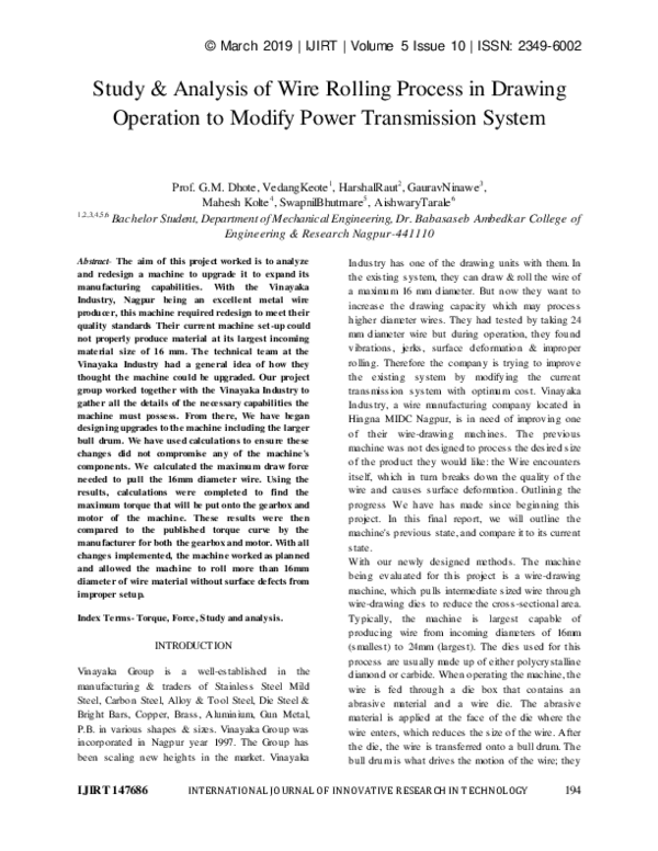 (PDF) Study & Analysis of wire rolling process in drawing operation to ...