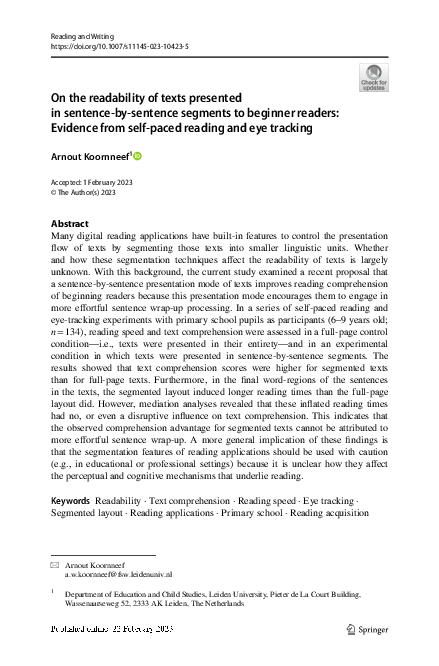 (PDF) On the readability of texts presented in sentence-by-sentence ...