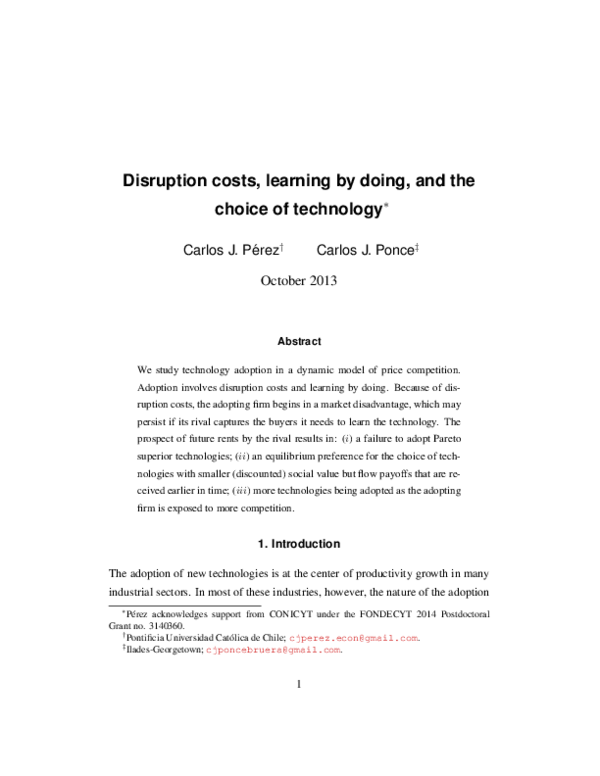 (PDF) Disruption costs , learning by doing , and the choice of technology ∗