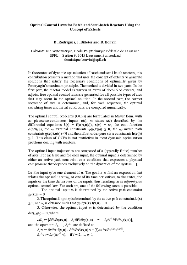 Optimal Control Laws for Batch and Semi-batch Reactors Using the Concept of Extents