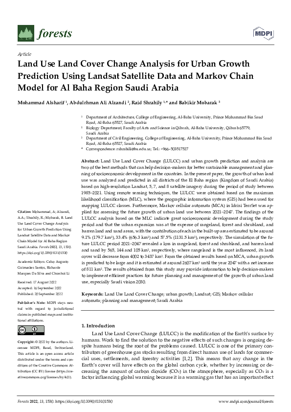 (PDF) Land Use Land Cover Change Analysis for Urban Growth Prediction Using Landsat Satellite ...