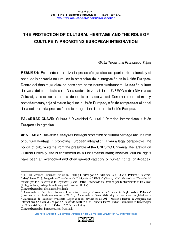 (PDF) The Protection of Cultural Heritage and the Role of Culture in ...