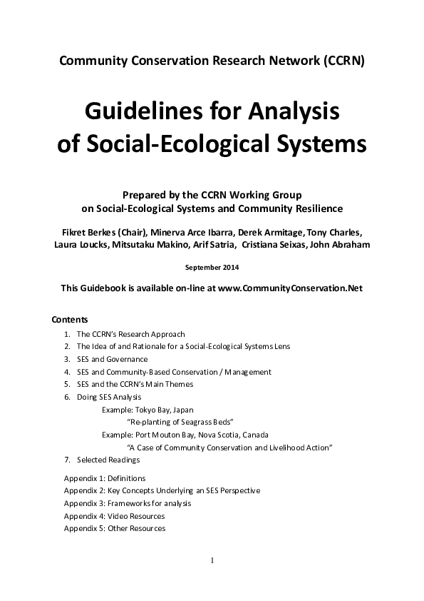 (PDF) Guidelines for Analysis of Social-Ecological Systems Prepared by the CCRN Working Group on ...