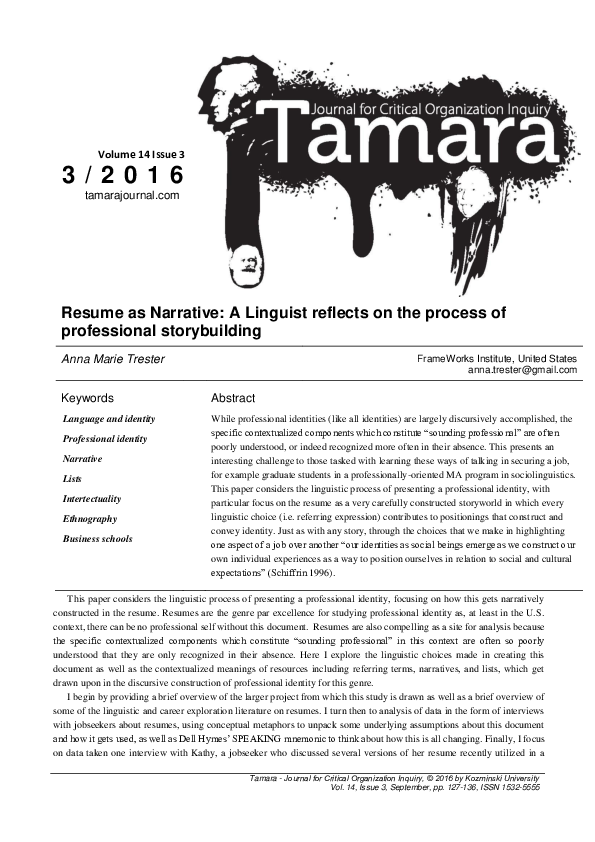 (PDF) Resume as Narrative: A Linguist reflects on the process of ...