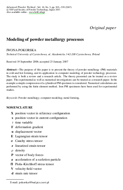 (PDF) Modeling of powder metallurgy processes