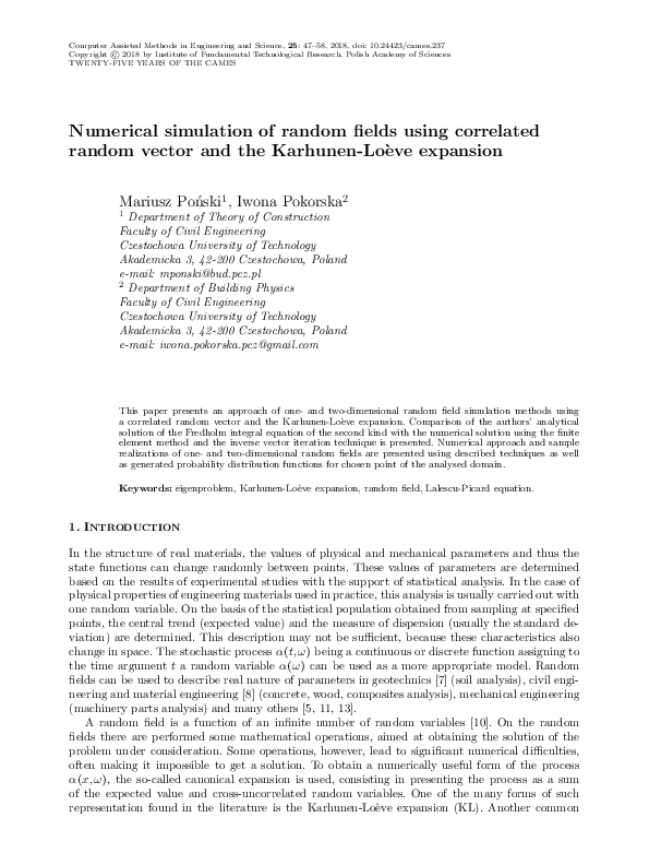 Pdf Numerical Simulation Of Random Fields Using Correlated Random 1444