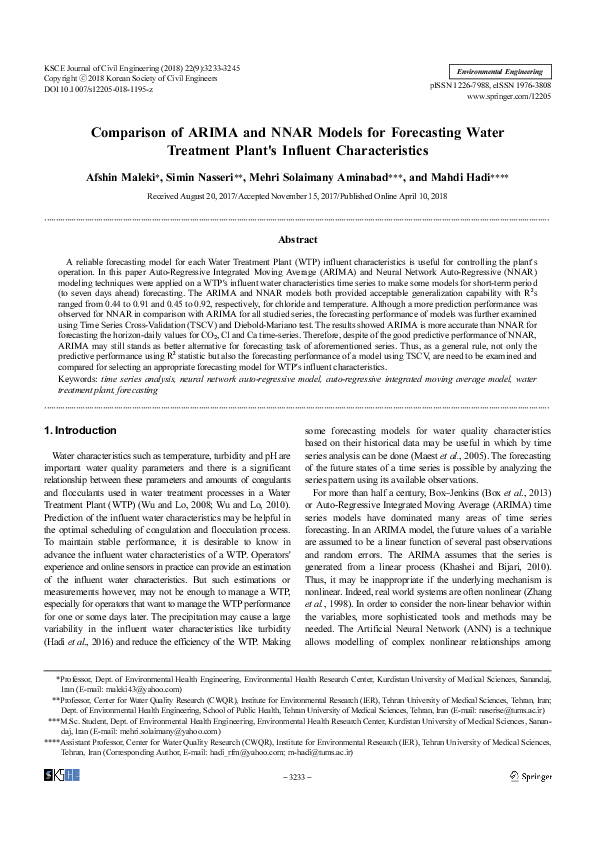 (PDF) Comparison of ARIMA and NNAR Models for Forecasting Water ...