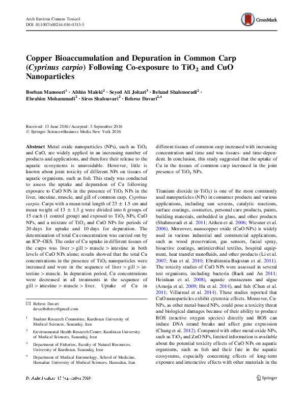 (PDF) Copper Bioaccumulation and Depuration in Common Carp (Cyprinus ...