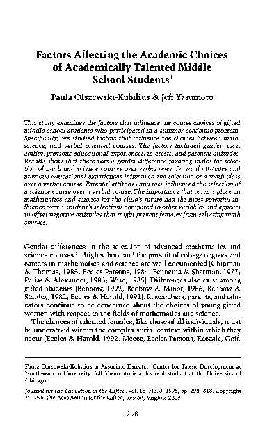 (PDF) Factors Affecting the Academic Choices of Academically Talented ...