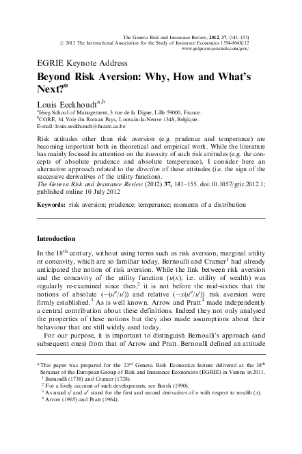 (PDF) Beyond Risk Aversion: Why, How and What's Next?