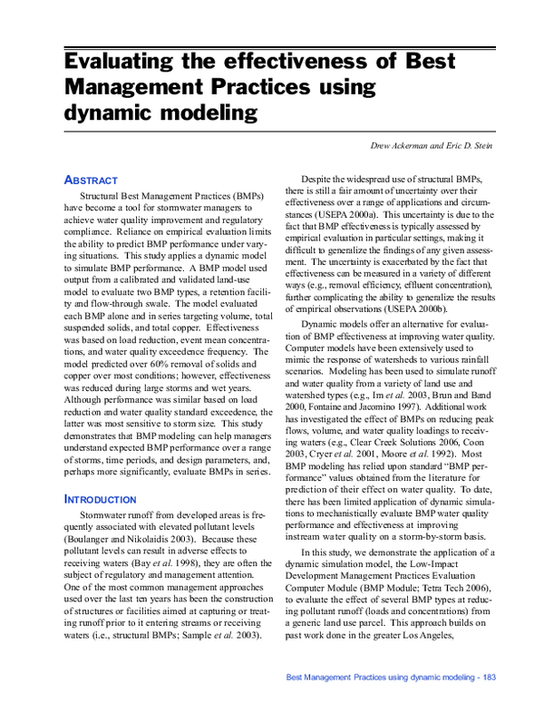 Pdf Evaluating The Effectiveness Of Best Management Practices Using Dynamic Modeling