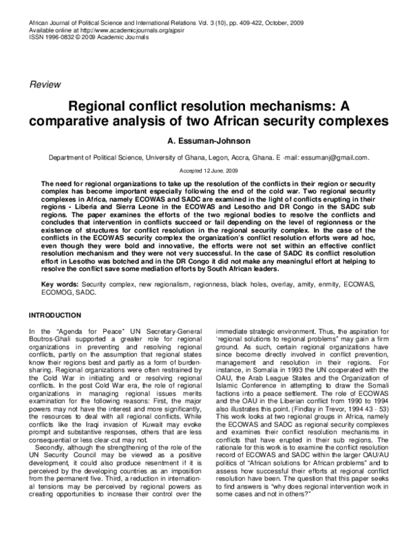 (PDF) Regional conflict resolution mechanisms: A comparative analysis ...