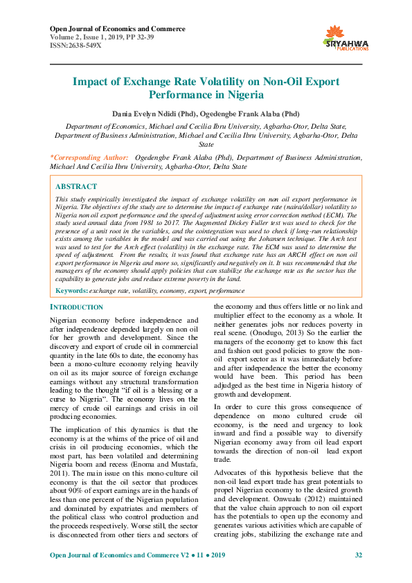 (PDF) Impact of Exchange Rate Volatility on Non-Oil Export Performance in Nigeria