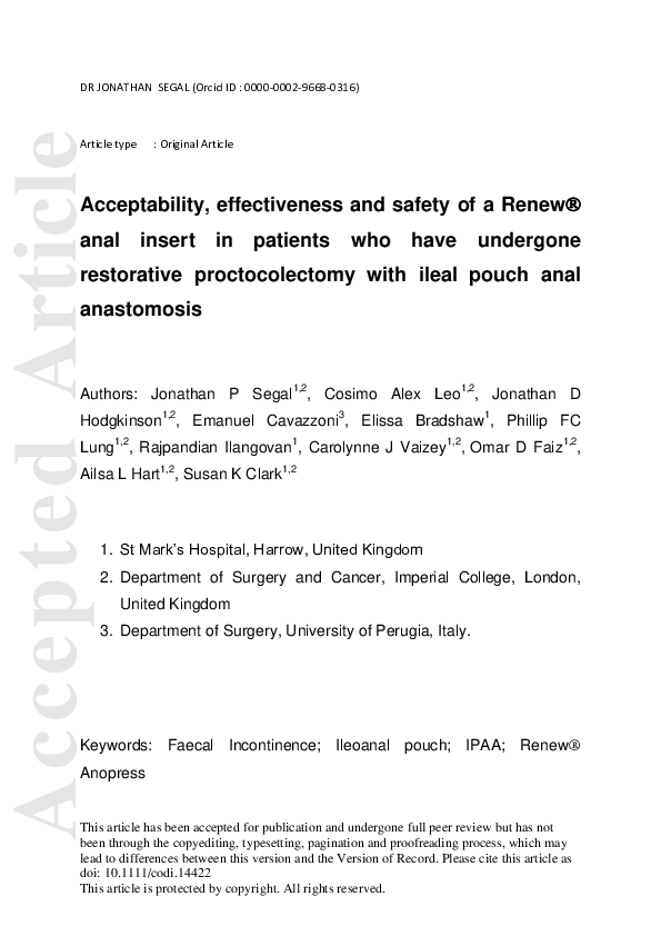 (PDF) Acceptability, effectiveness and safety of a Renew ® anal insert ...