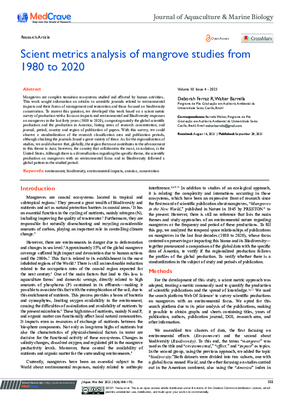 (PDF) Scient metrics analysis of mangrove studies from 1980 to 2020