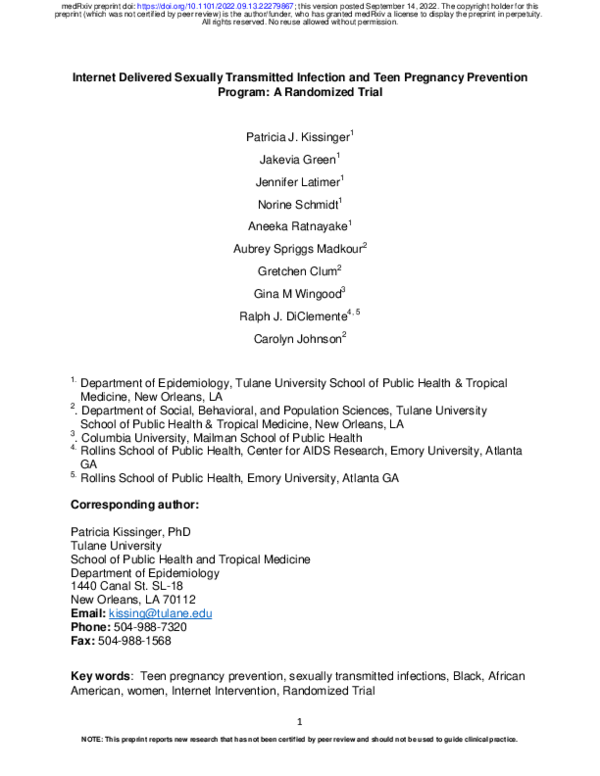 (PDF) Internet Delivered Sexually Transmitted Infection and Teen ...
